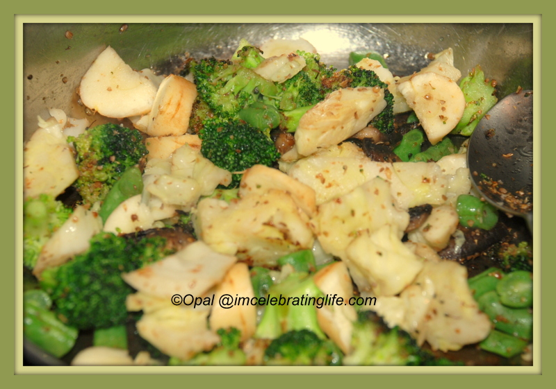 Keeping it simple: Sauteed vegetables; Broccoli, cabbage, green beans ...